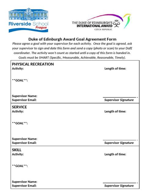 Dofe Goal Setting Form Pdf