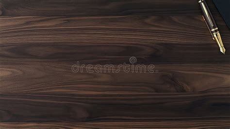 Dark Wood Desk Pen Notebook Office Workspace Background Blur Stock Image Image Of Flatlay