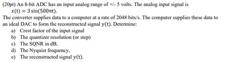 Solved 20pt An 8 Bit Adc Has An Input Analog Range Of