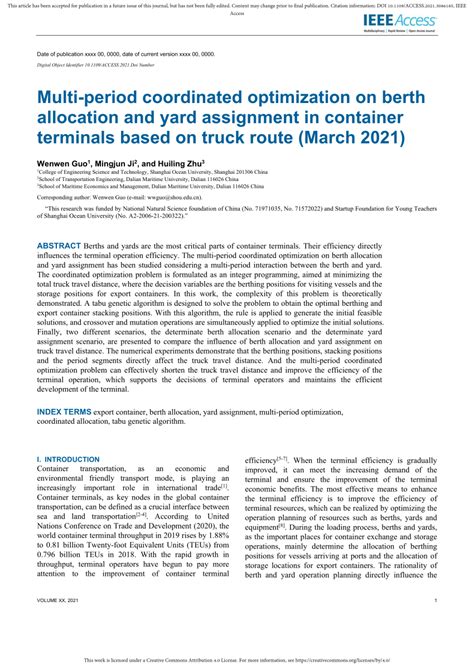 Pdf Multi Period Coordinated Optimization On Berth Allocation And Yard Assignment In Container