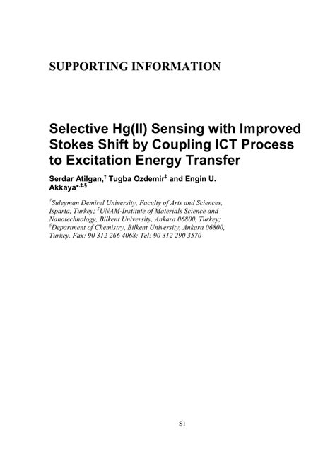 Pdf Selective Hgii Sensing With Improved Stokes Shift By Coupling The Internal Charge
