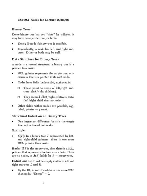 Cs109a Notes For Lecture 22896 Binary Trees Empty Pdf Computer