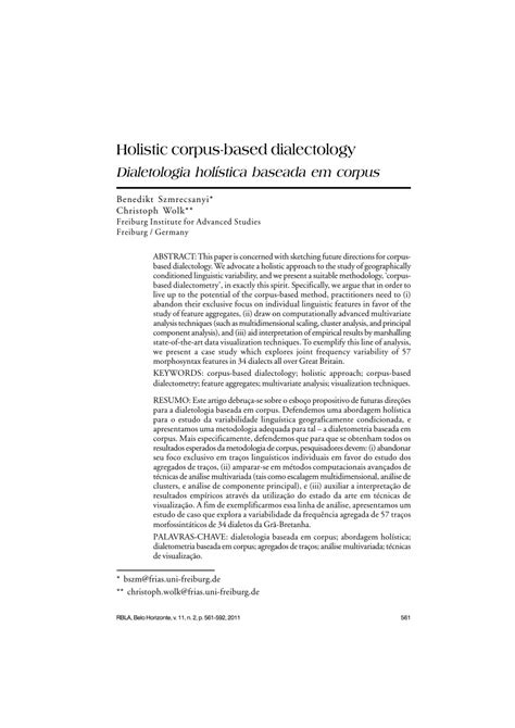 Pdf Holistic Corpus Based Dialectology