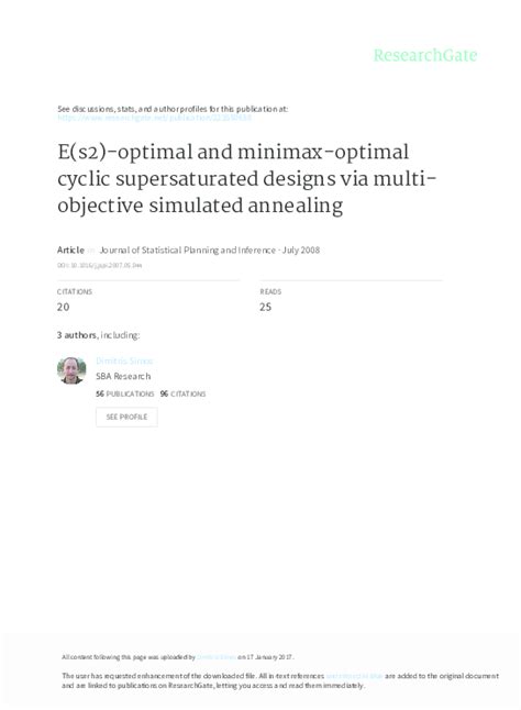 Pdf E S2 Optimal And Minimax Optimal Cyclic Supersaturated Designs