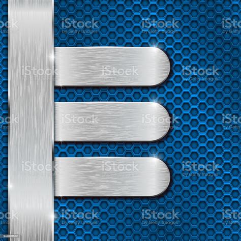 파란색 배경입니다 스테인레스 스틸 플레이트와 금속 천공 3차원 형태에 대한 스톡 벡터 아트 및 기타 이미지 3차원 형태