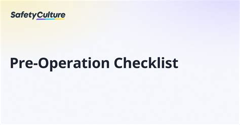 Pre Operation Checklist Free Template