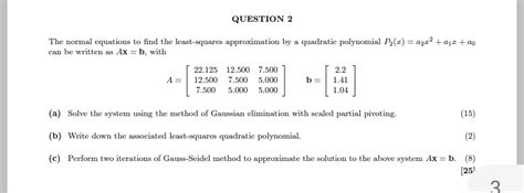 Solved The Normal Equations To Find The Least Squares