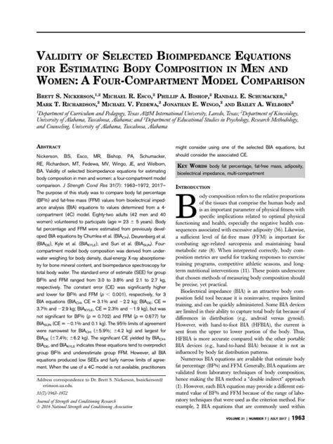 Validityofselectedbioimpedanceequationsfor26 Pdf Metrology