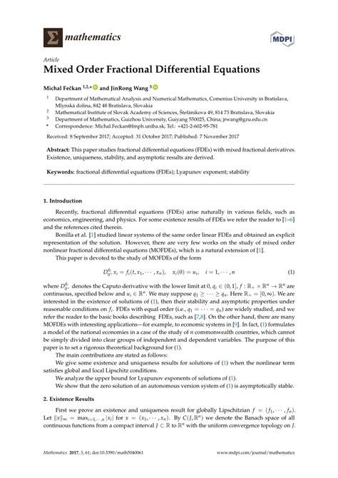 Pdf Mixed Order Fractional Differential Equations