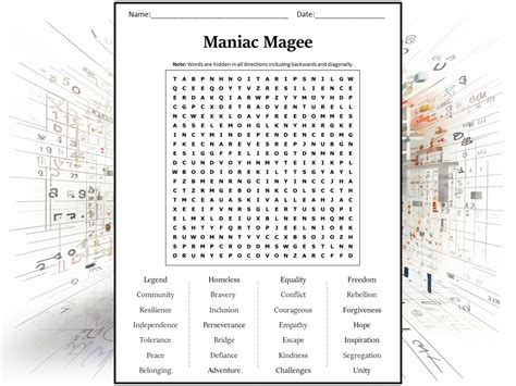 Maniac Magee Word Search Puzzle Worksheet Activity Teaching