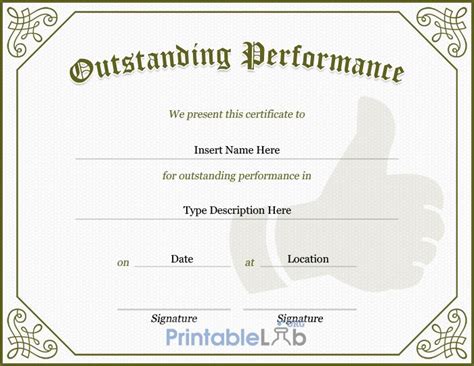 Awesome Outstanding Performance Certificate Template Free Printable