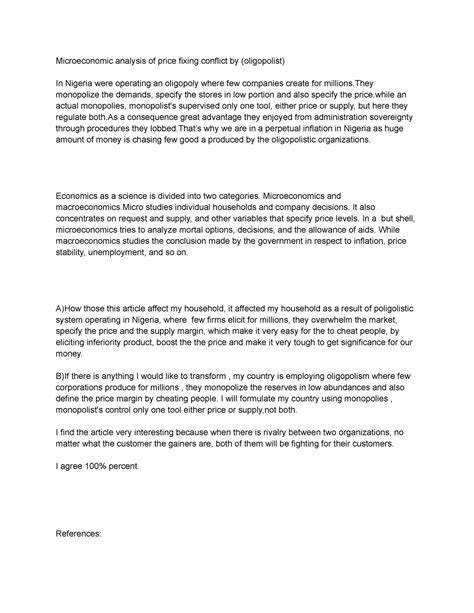 Bus 1103 Written Assignment Unit 1 Microeconomic Analysis Of Price