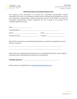 Fillable Online Request For ADA Reasonable Accommodation Form Candidate Fax Email Print