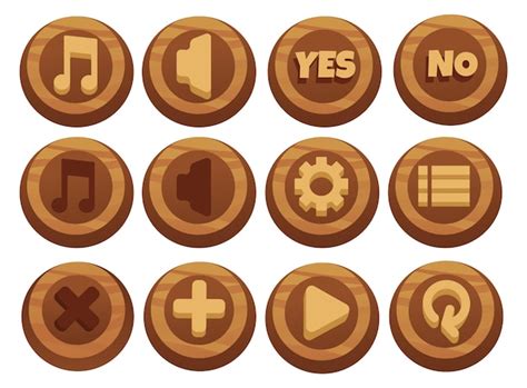 Premium Vector Wooden Button Game Menu Set Cartoon Ui Isolated On
