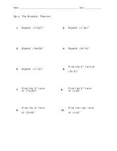 Binomial Theorem Lesson Plans Worksheets Lesson Planet Worksheets Library