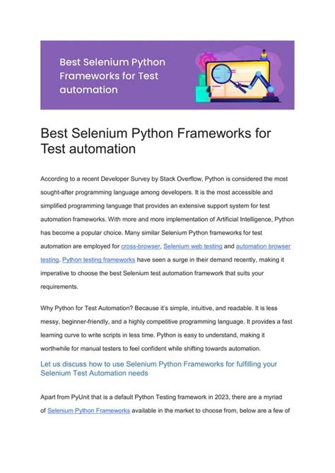 Best Selenium Python Frameworks For Test Automationpdf Programming Languages Computing