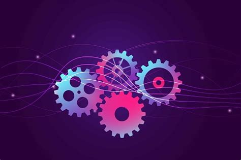 기하학적 인 다채로운 기어 휠과 추상 테크노 기어 배경 3차원 형태에 대한 스톡 벡터 아트 및 기타 이미지 3차원 형태