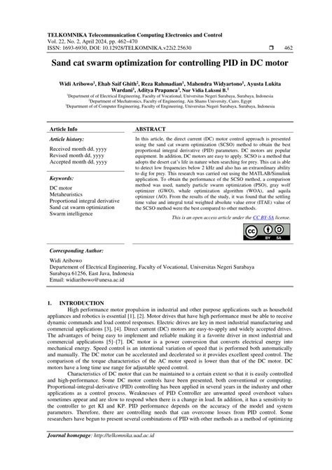 Pdf Sand Cat Swarm Optimization For Controlling Pid In Dc Motor