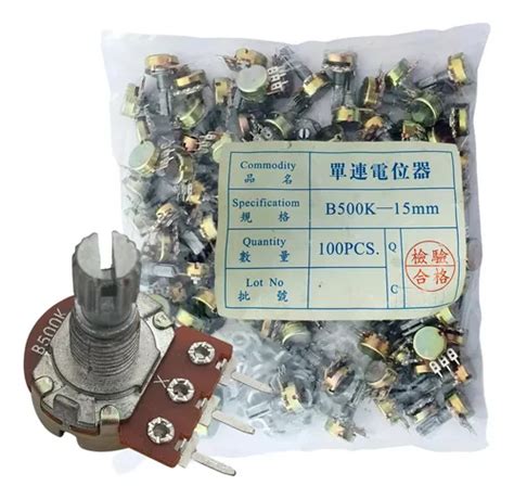 Potenciômetro Linear 500k Eixo Estriado L15 Kit 100 Peças