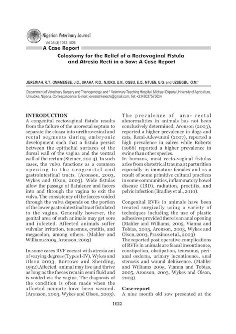 Pdf Colostomy For The Relief Of A Rectovaginal Fistula And Dokumen Tips