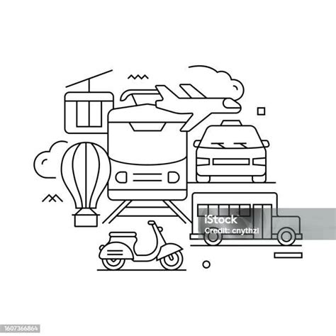 일러스트레이션 교통 개념의 벡터 집합입니다 웹 페이지 배너 포스터 인쇄 등을 위한 라인 아트 스타일 배경 디자인 벡터 일러스트레이션 아이콘에 대한 스톡 벡터 아트 및 기타