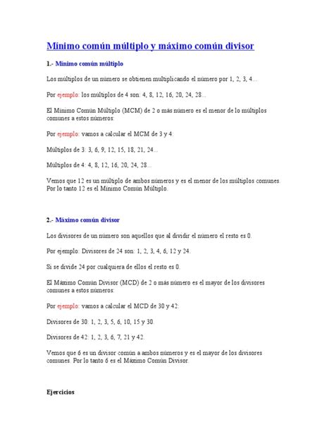 Mínimo Común Múltiplo Y Máximo Común Divisor Pdf Matemática