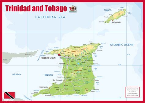 Physical Map Of Trinidad And Tobago The Oxford Collection I Love Maps