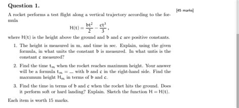 Solved Question 1 A Rocket Performs A Test Flight Along A