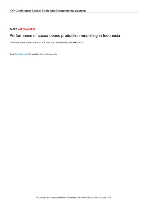 Pdf Performance Of Cocoa Beans Production Modelling In Indonesia