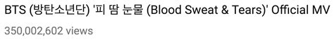 Btss Blood Sweat And Tears Becomes Their 4th Mv To Hit 350 Million