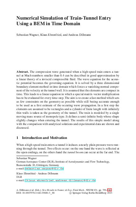 Pdf Numerical Simulation Of Train Tunnel Entry Using A Bem In Time Domain