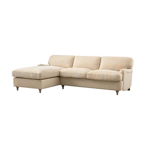Daphnis Ochre Striped Linen Blend Sofa Bed Grande Chaise Left Hand Fa