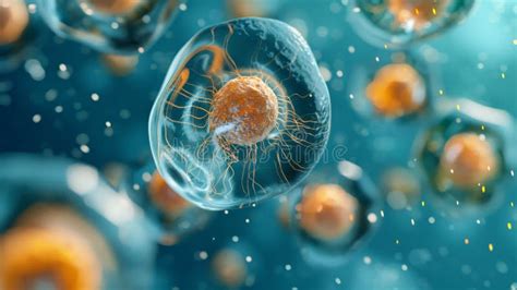 Vibrant Microscopic Cell Radiant Nucleus Amidst A Colorful Background Stock Illustration
