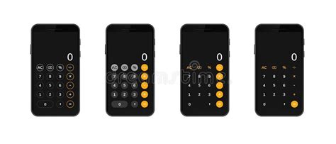 Four Smartphones Displaying Different Calculator Layouts With Numeric Buttons Stock Illustration