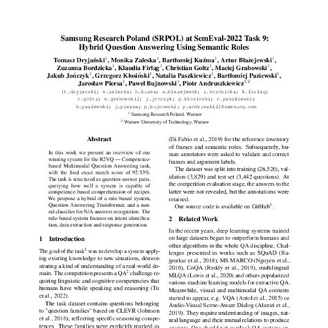 Samsung Research Poland SRPOL At SemEval Task Hybrid Question Answering Using Semantic