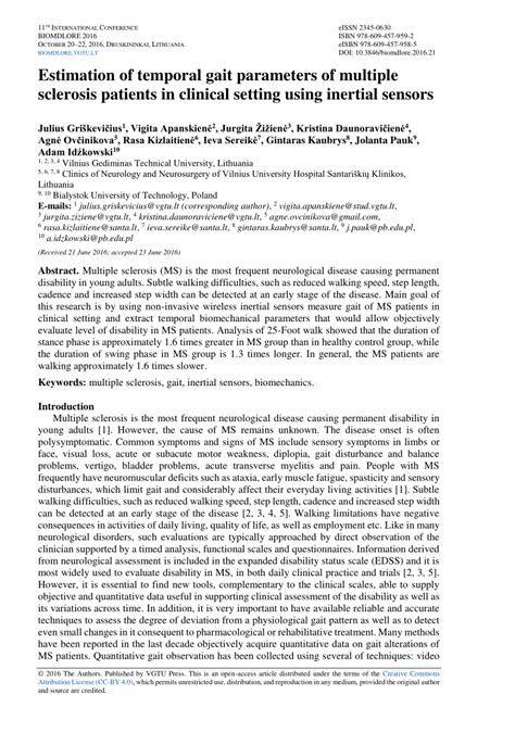 Pdf Estimation Of Temporal Gait Parameters Of Multiple Sclerosis Patients In Clinical Setting