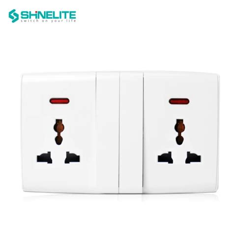 New Universal Socket 2 Gang Plastic Outlet Full Button Multi Function Switch Socket With Neon