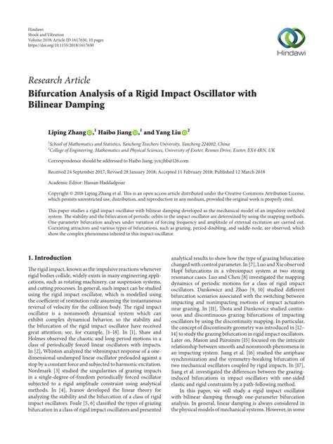 Pdf Bifurcation Analysis Of A Rigid Impact Oscillator With Bilinear Damping