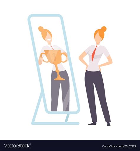 Narcissistic Woman Character Looking At Mirror Vector Image