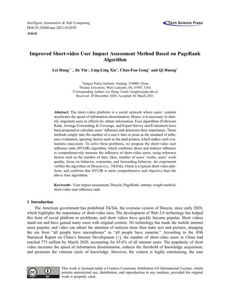 Pdf Improved Short Video User Impact Assessment Method Based On Pagerank Algorithm