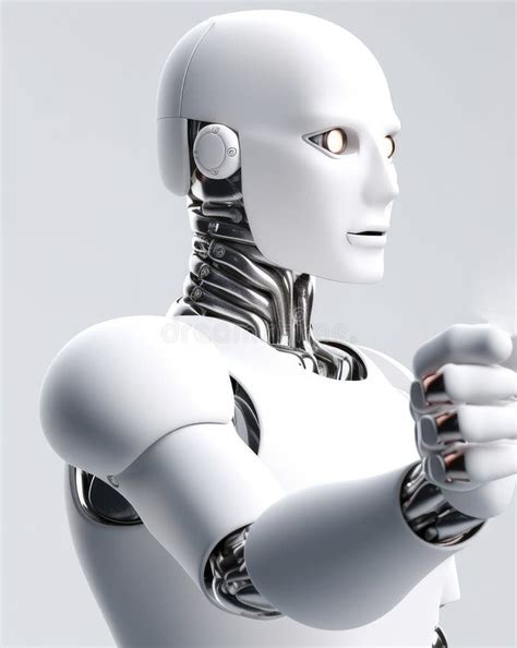 Humanoid Robot Holding White Blank Placard Mockup With Copy Space For