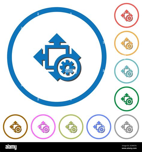 Size Settings Flat Color Vector Icons With Shadows In Round Outlines On White Background Stock