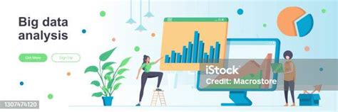사람 캐릭터가있는 빅 데이터 항문 착륙 페이지 비즈니스 인텔리전스 플랫폼 웹 배너 분석 연구 벡터 일러스트레이션 개념에 대한