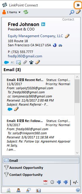 Showing And Hiding The Linkpoint Connect Side Panel Outlook Salesforce Knowledge Base