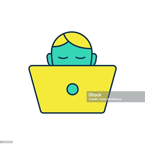 흰색 배경에 격리 된 윤곽 프리랜서 아이콘을 채웠습니다 프리랜서 남자는 자신의 집에서 노트북에서 작업 온라인 작업 먼 직업 개념 벡터 가공의 인물에 대한 스톡 벡터 아트 및