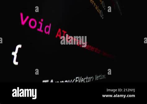 Closeup Macro Shot Movement Of Coding Script Moving Across Led Screen