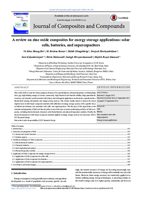 Pdf A Review On Zinc Oxide Composites For Energy Storage Applications Solar Cells Batteries