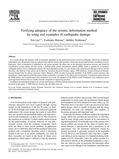 Pdf Verifying Adequacy Of The Seismic Deformation Method By Using Real Examples Of Earthquake