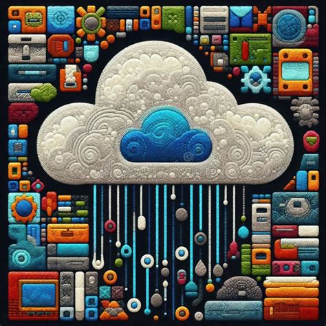 Felt Art Patchwork Cloud Computing Concept Showcasing File Upload And Storage Symbols