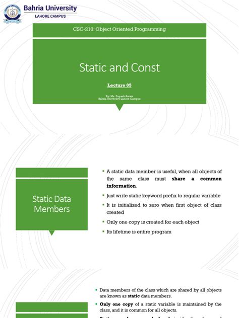 Static And Const Csc 210 Object Oriented Programming Pdf